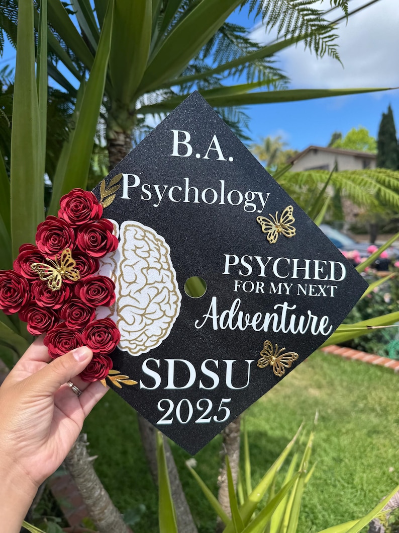Personalized Floral Graduation Cap Topper - Handmade Psychology Grad ...