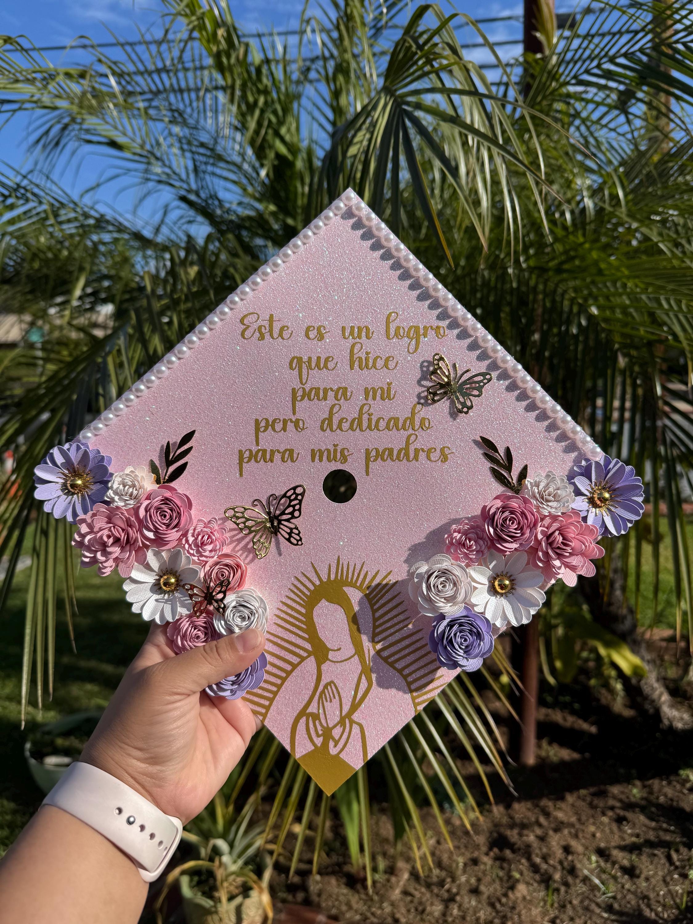 Floral Graduation Cap Topper, Spanish Quote, Handmade Grad Cap - Etsy
