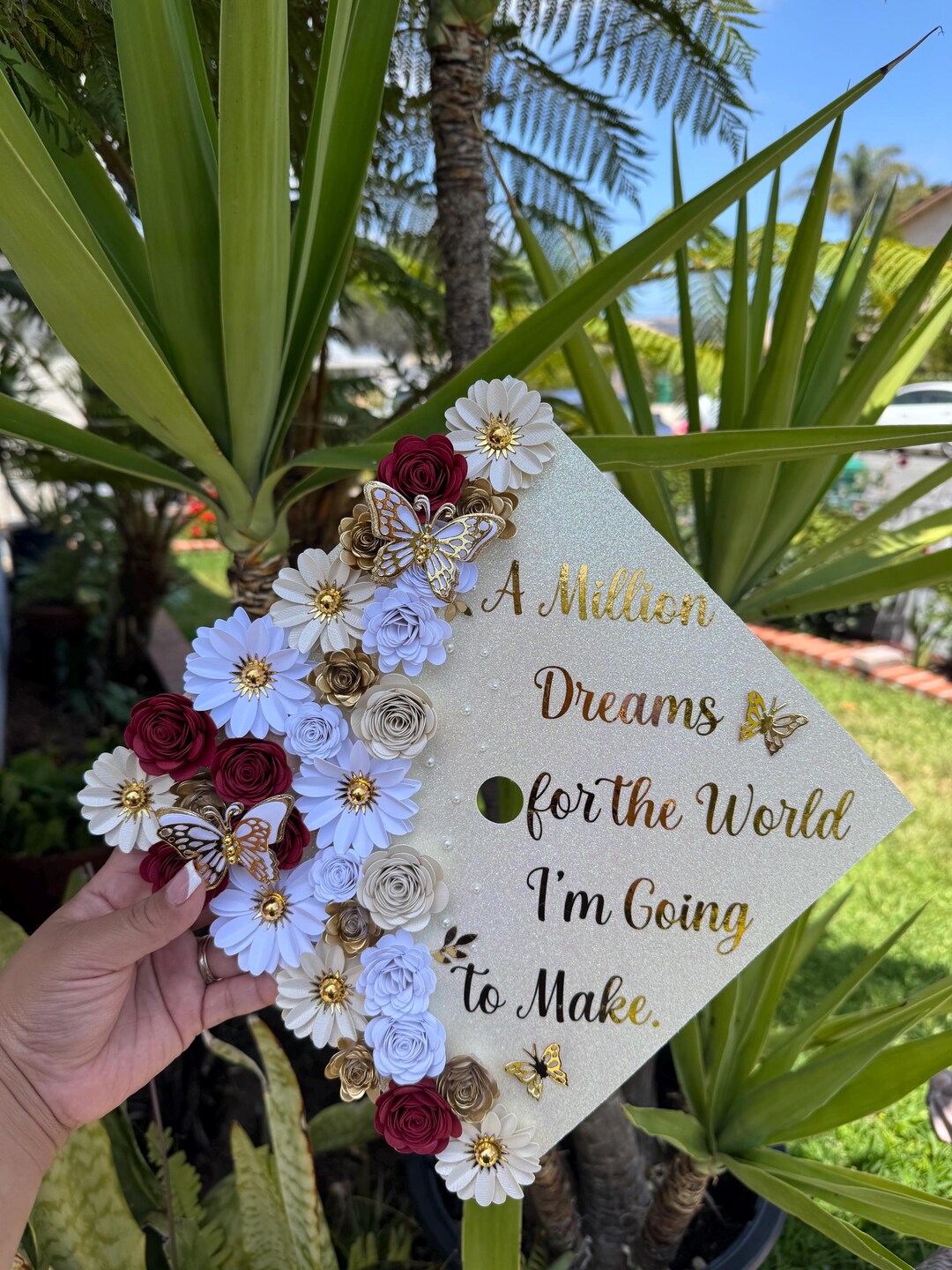 Custom Graduation Cap Topper Handmade Floral Grad Cap With Spanish ...