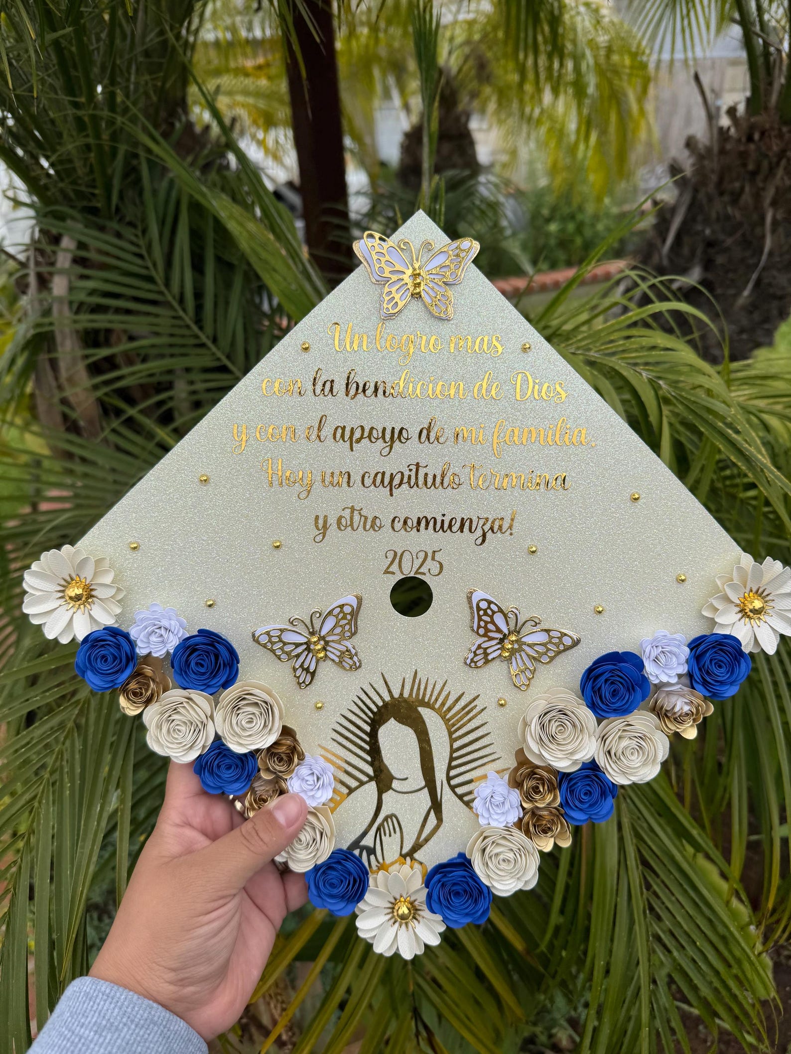 Custom Graduation Cap Topper Handmade Floral Grad Cap With Spanish ...