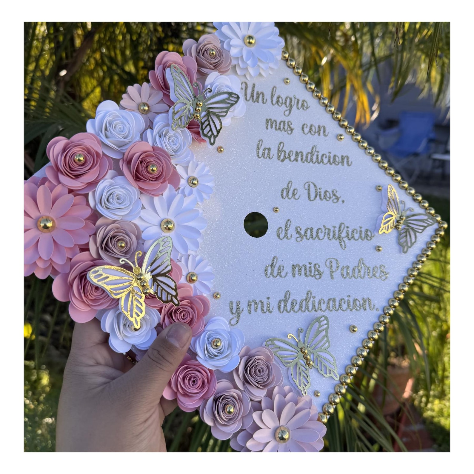 Custom Order Floral Graduation Cap Topper: Spanish Quote, Butterflies ...