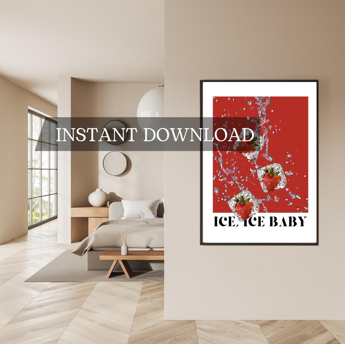 Strawberry Ice Cube Digital Print, Refreshing Summer Wall Art, Modern ...