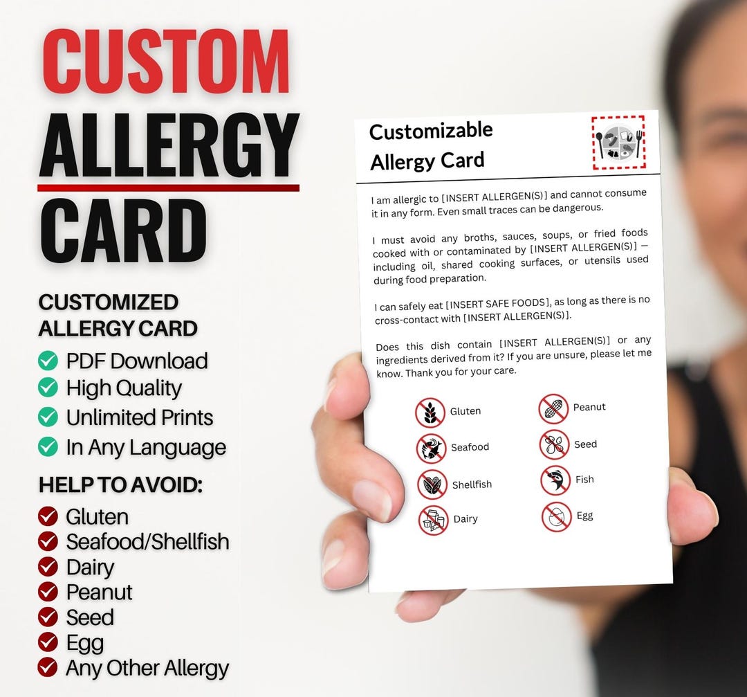 Customizable Allergy Card for Travel | Gluten-free, Nut, Dairy & More ...