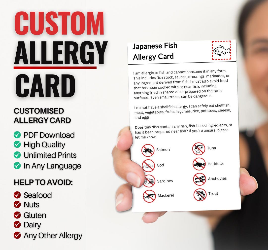 Customizable Allergy Card for Travel | Gluten-free, Nut, Dairy & More ...