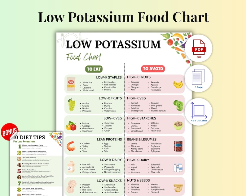 Low Potassium Diet Printable, Renal Food List for CKD Patients, High ...