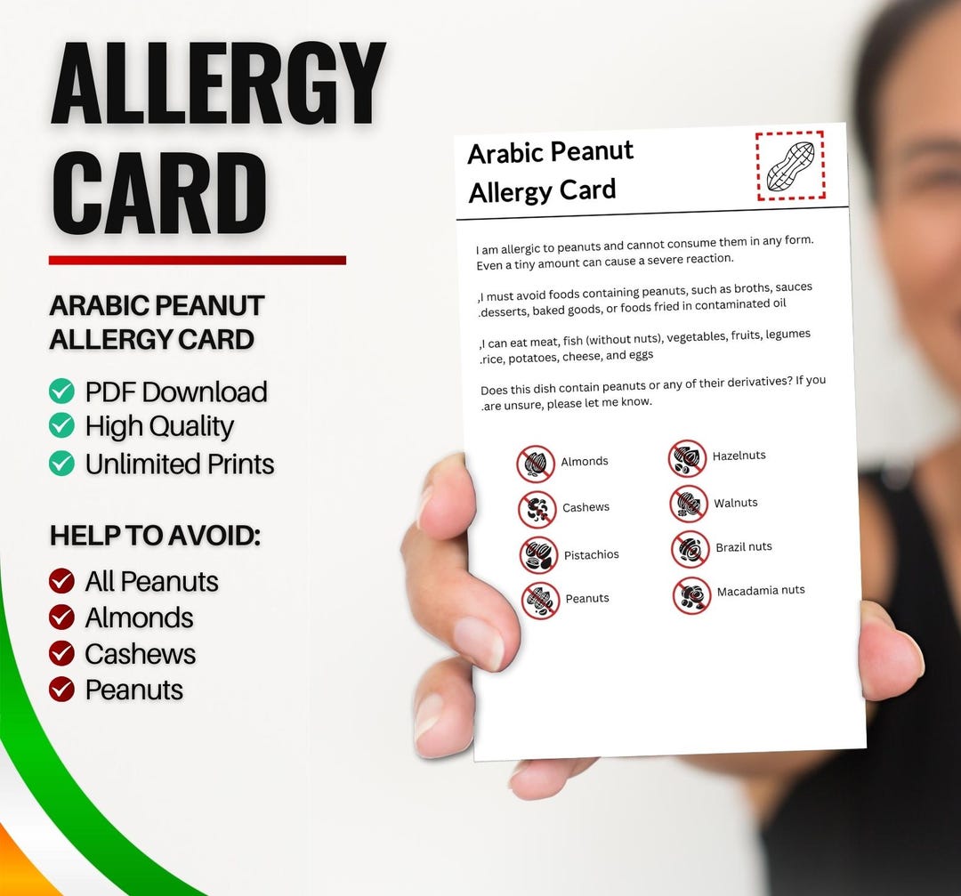 Arabic Peanut Allergy Card for Travel & Restaurants | Peanut and Nut ...