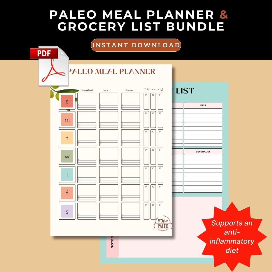 Paleo Meal Planner & Grocery List (digital PDF) – Printable Template - Etsy