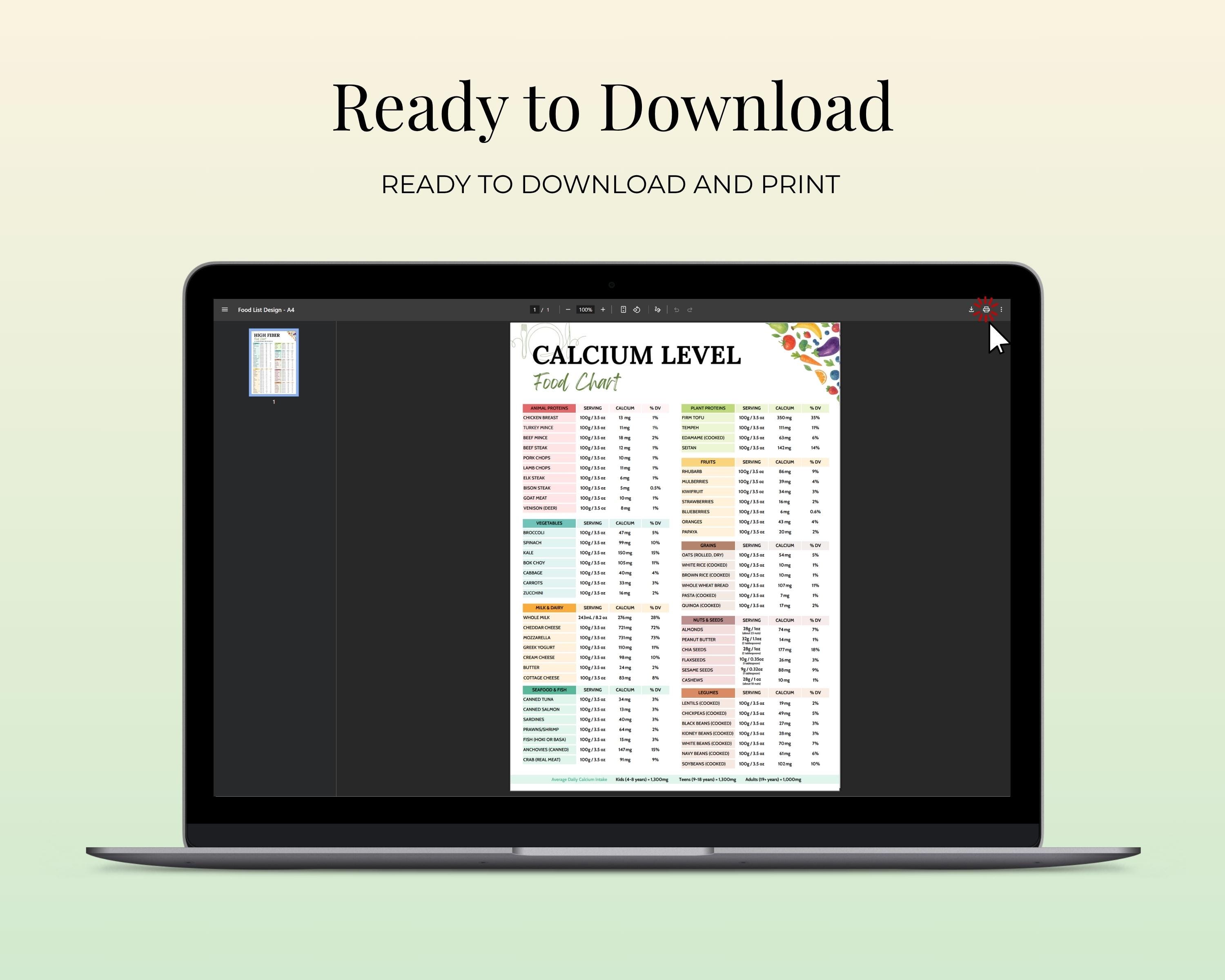 High Calcium Food Chart for Osteoporosis & Bone Health | Printable ...