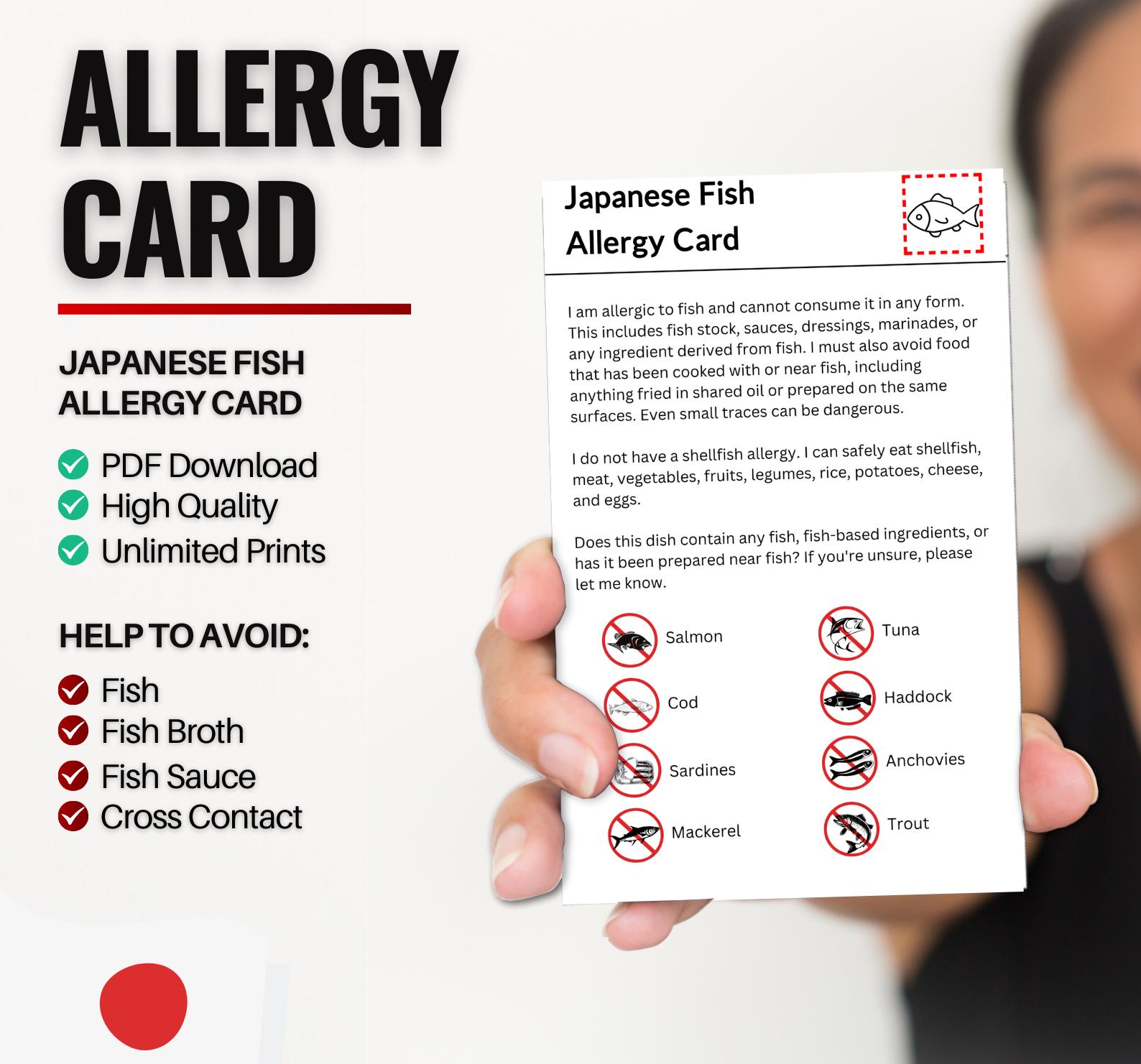 Japanese Fish Allergy Card for Travel & Restaurants (excludes Shellfish ...