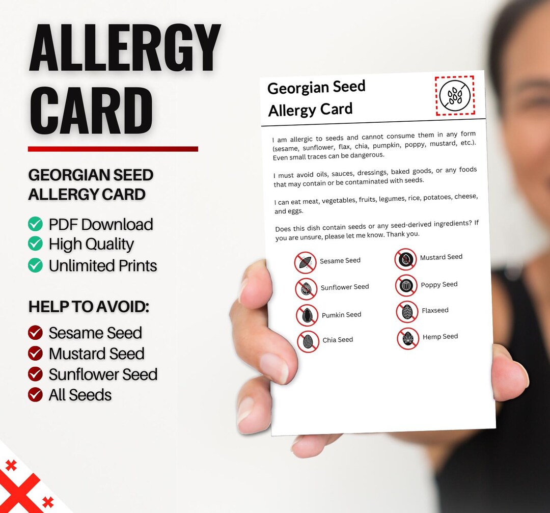 Georgian Seed Allergy Card for Travel & Restaurants | Sesame and Seed ...