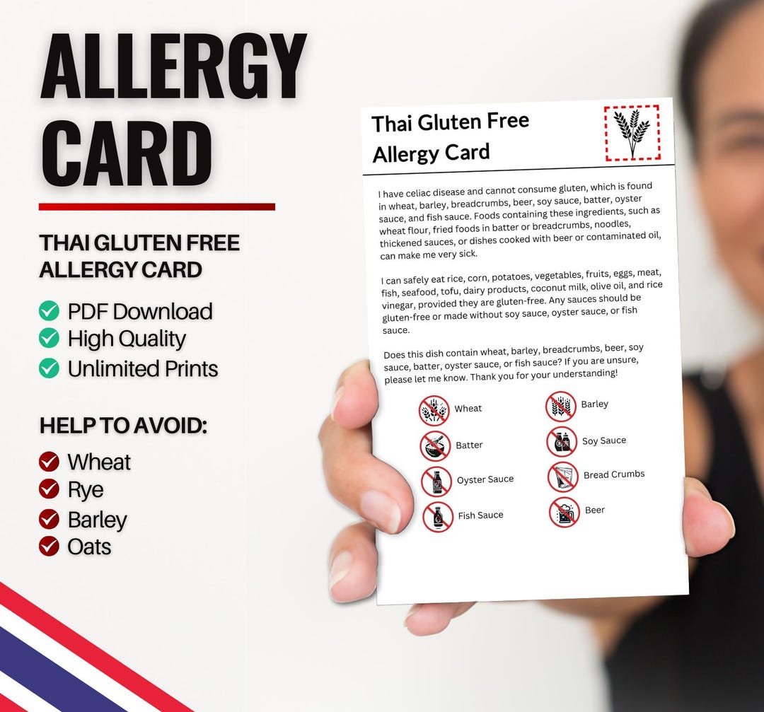 Thai Gluten-free Allergy Card for Travel & Restaurants | Wheat and ...