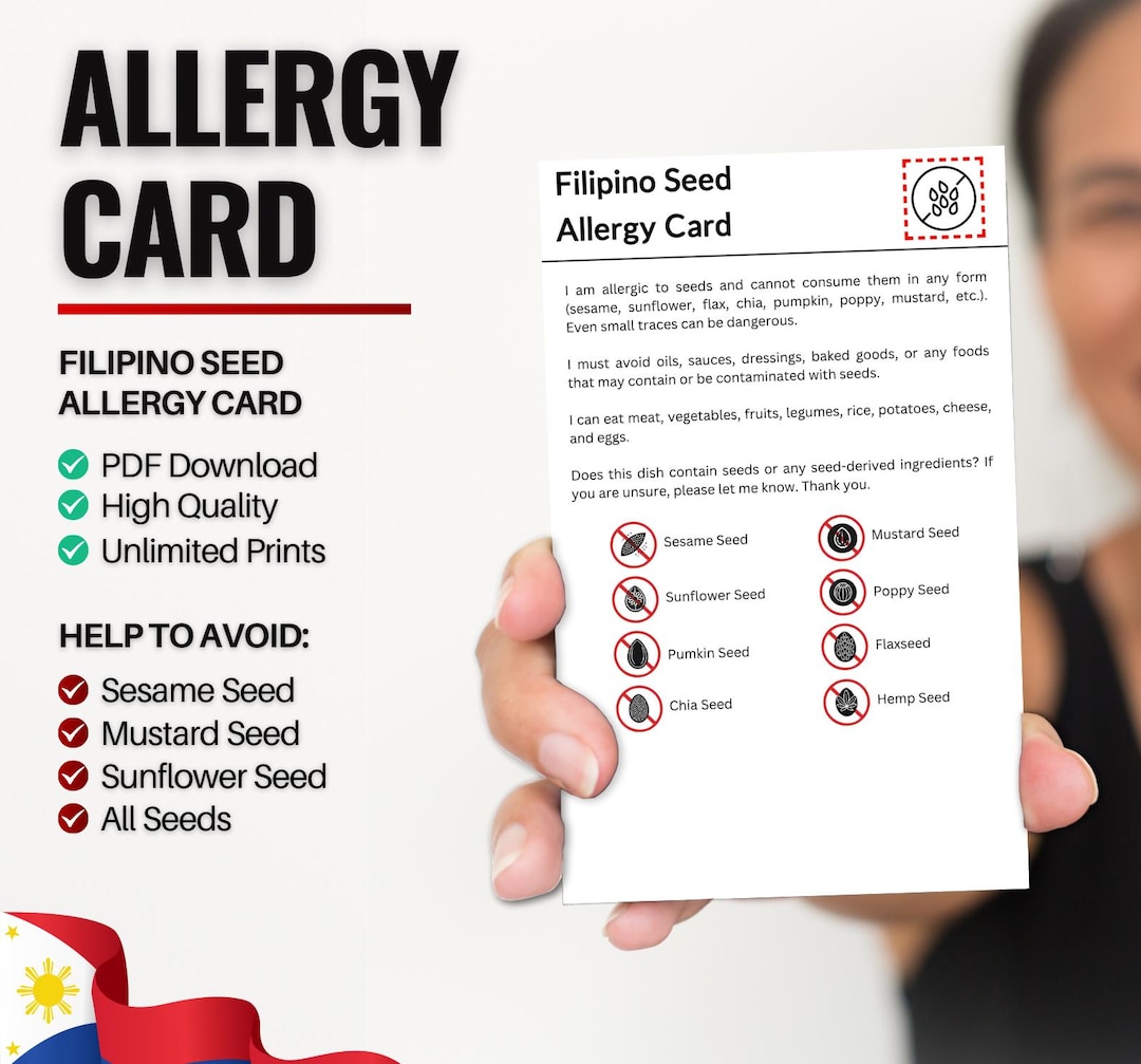 Filipino Seed Allergy Card for Travel & Restaurants | Sesame and Seed ...