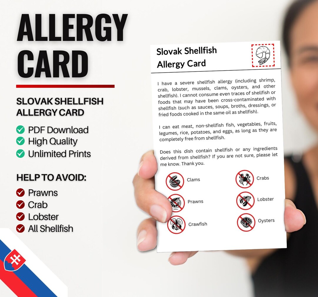 Slovak Shellfish Allergy Card for Travel and Restaurants | Shrimp ...