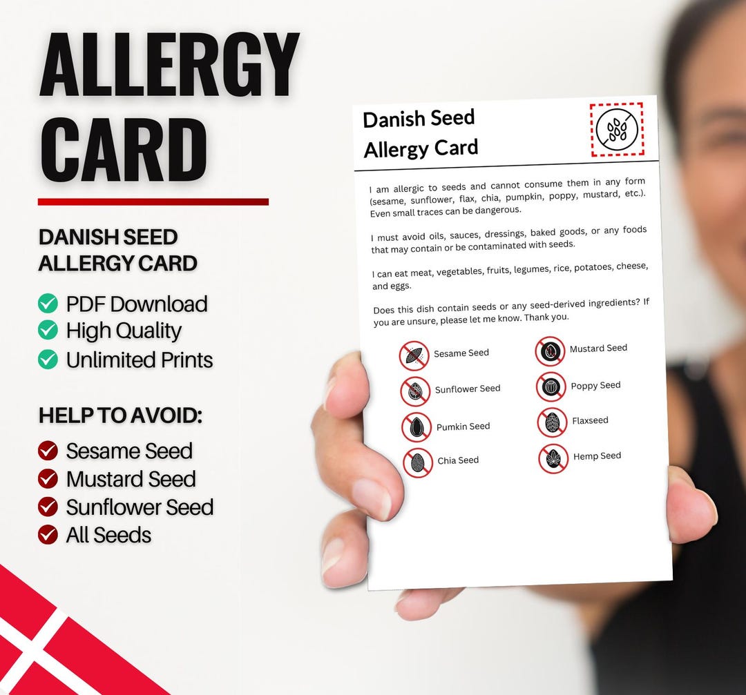 Danish Seed Allergy Card for Travel & Restaurants | Sesame and Seed ...