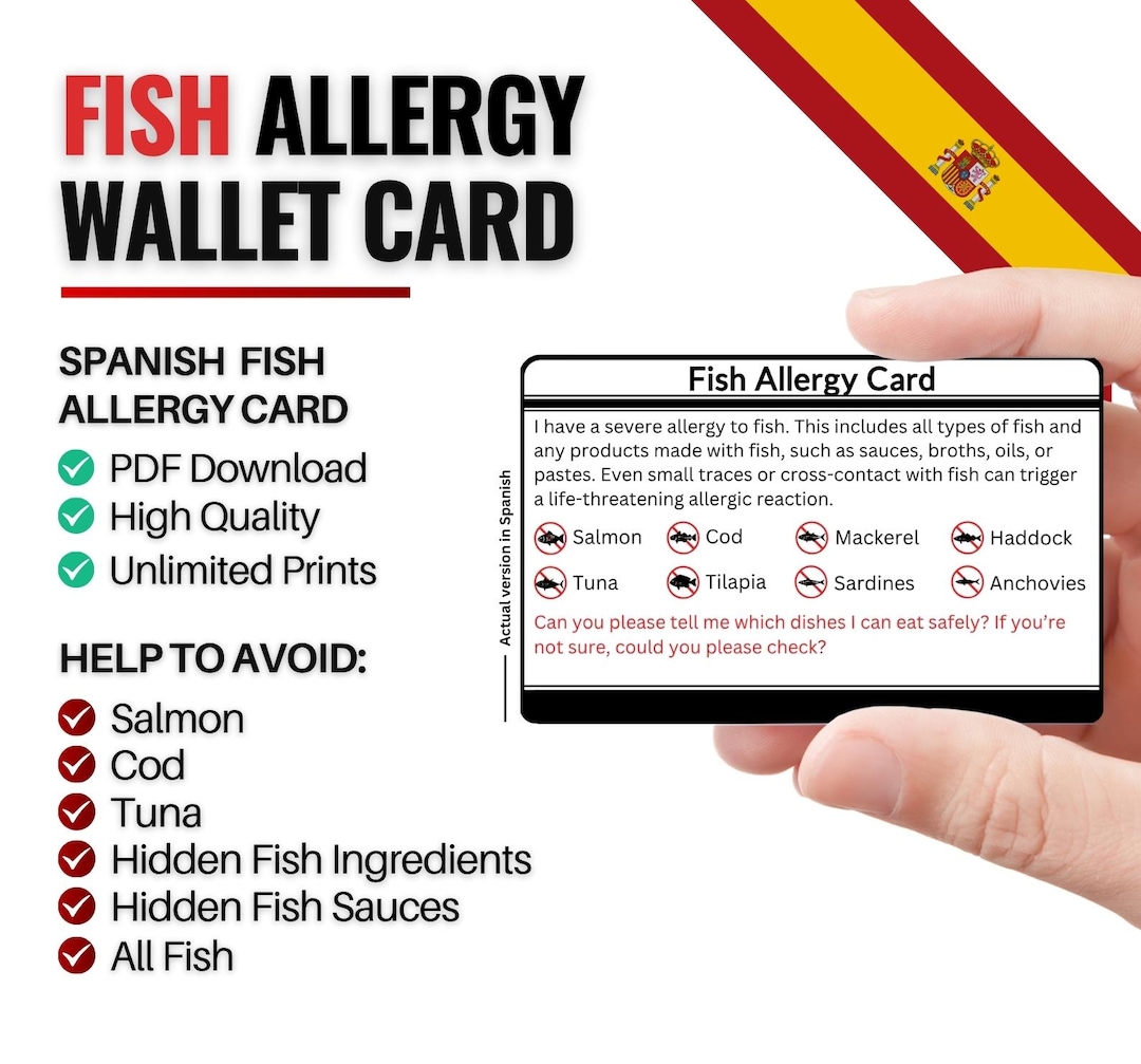Fish Allergy Travel Card in Spanish | Fish Allergy Card for Restaurants ...