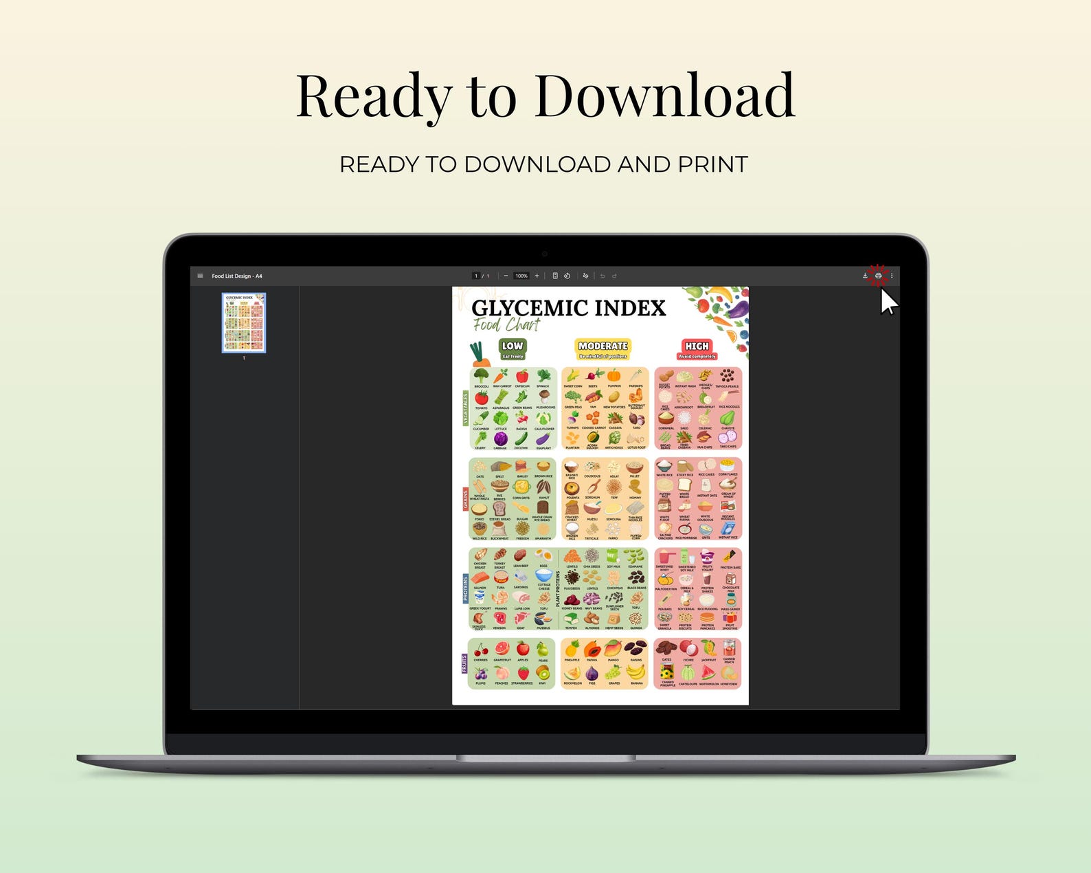 GI Food List Printable – Digital Glycemic Index Chart for Prediabetes ...