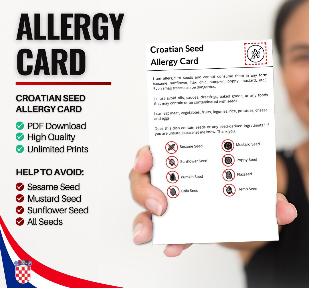 Croatian Seed Allergy Card for Travel & Restaurants | Sesame and Seed ...