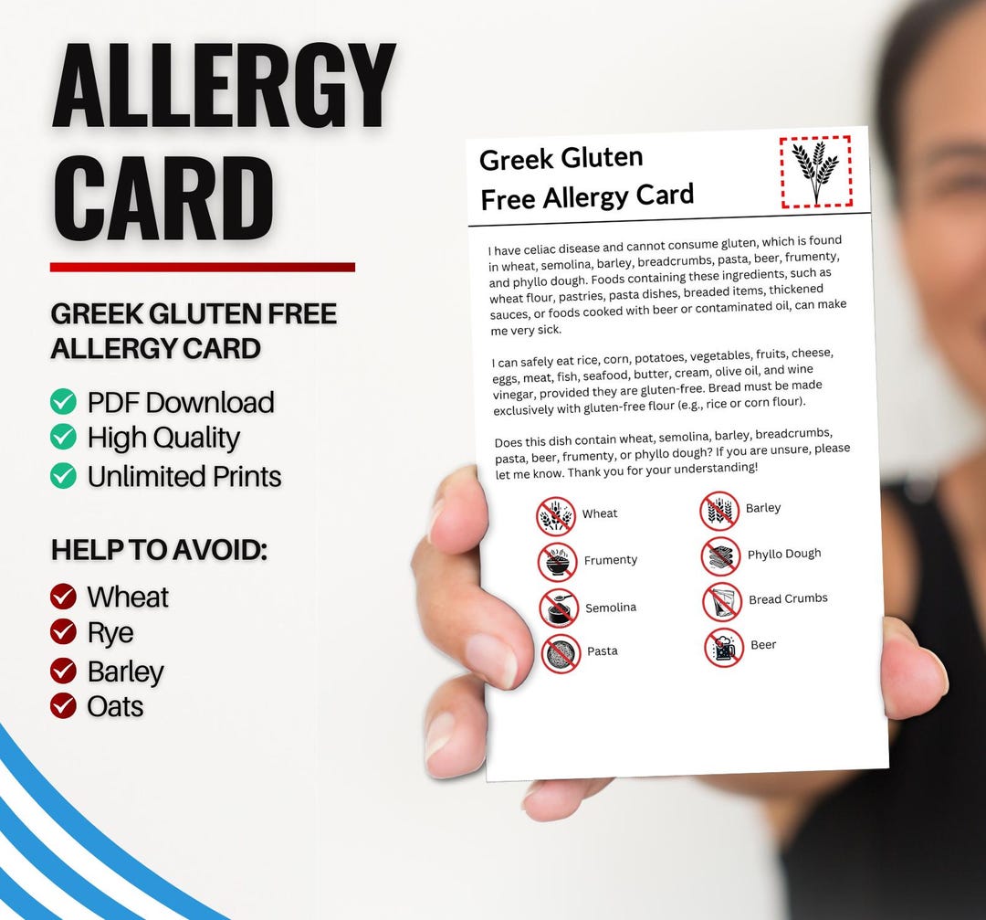 Greek Gluten-free Allergy Card for Travel & Restaurants | Wheat and ...