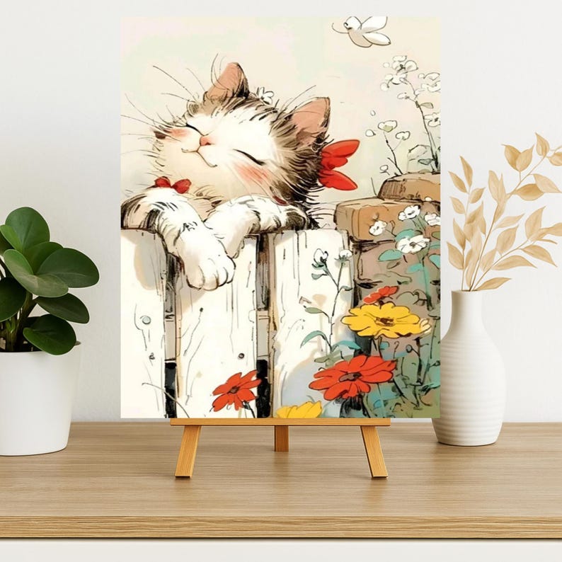 Cat Paint by Numbers Kit: DIY Floral Acrylic Painting on Canvas - Etsy