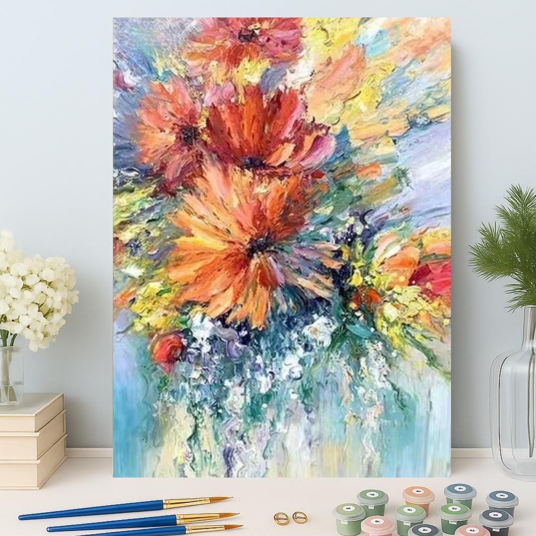Abstract Flowers Paint by Numbers Kit: DIY Colorful Floral Painting ...