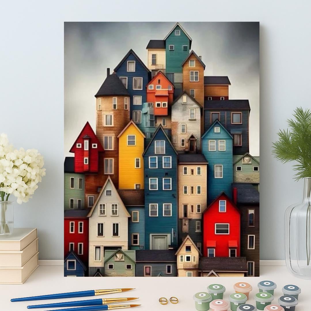 Colorful Houses Paint by Numbers Kit: DIY Acrylic Painting, Nordic ...