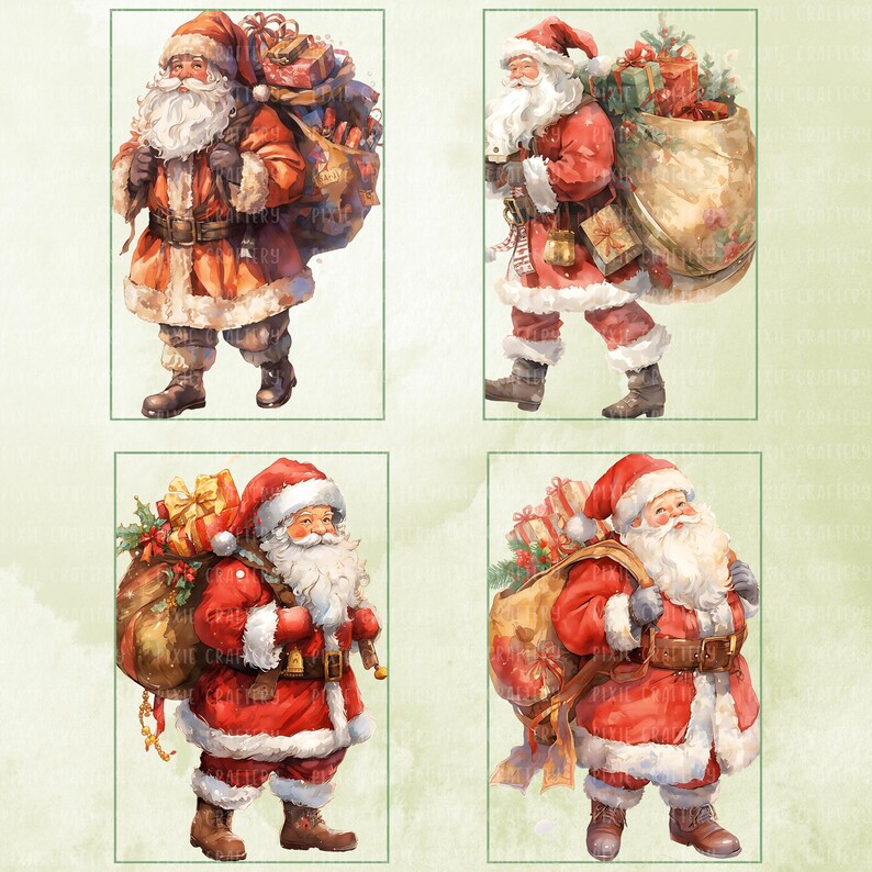 Watercolor Santa Claus Clipart Set, Christmas Father PNG Bundle, Jolly ...