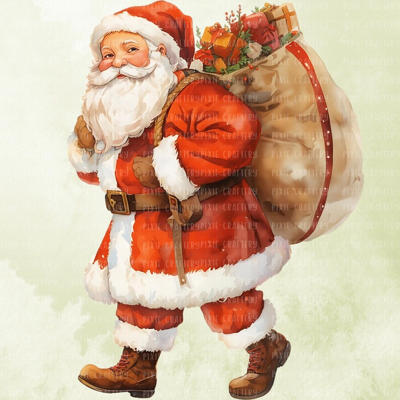 Watercolor Santa Claus Clipart Set, Christmas Father PNG Bundle, Jolly ...