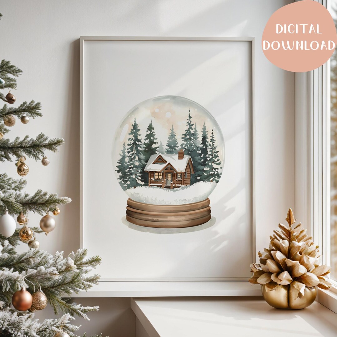 Christmas Snowball Print: Holiday Cabin Scene (digital Download) - Etsy