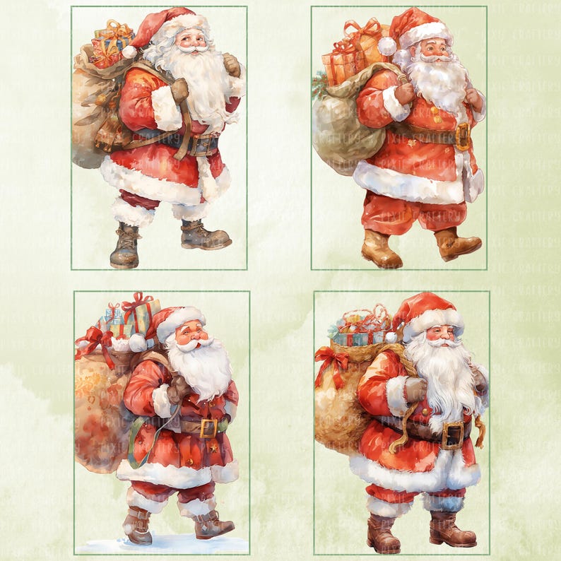 Watercolor Santa Claus Clipart Set, Christmas Father PNG Bundle, Jolly ...
