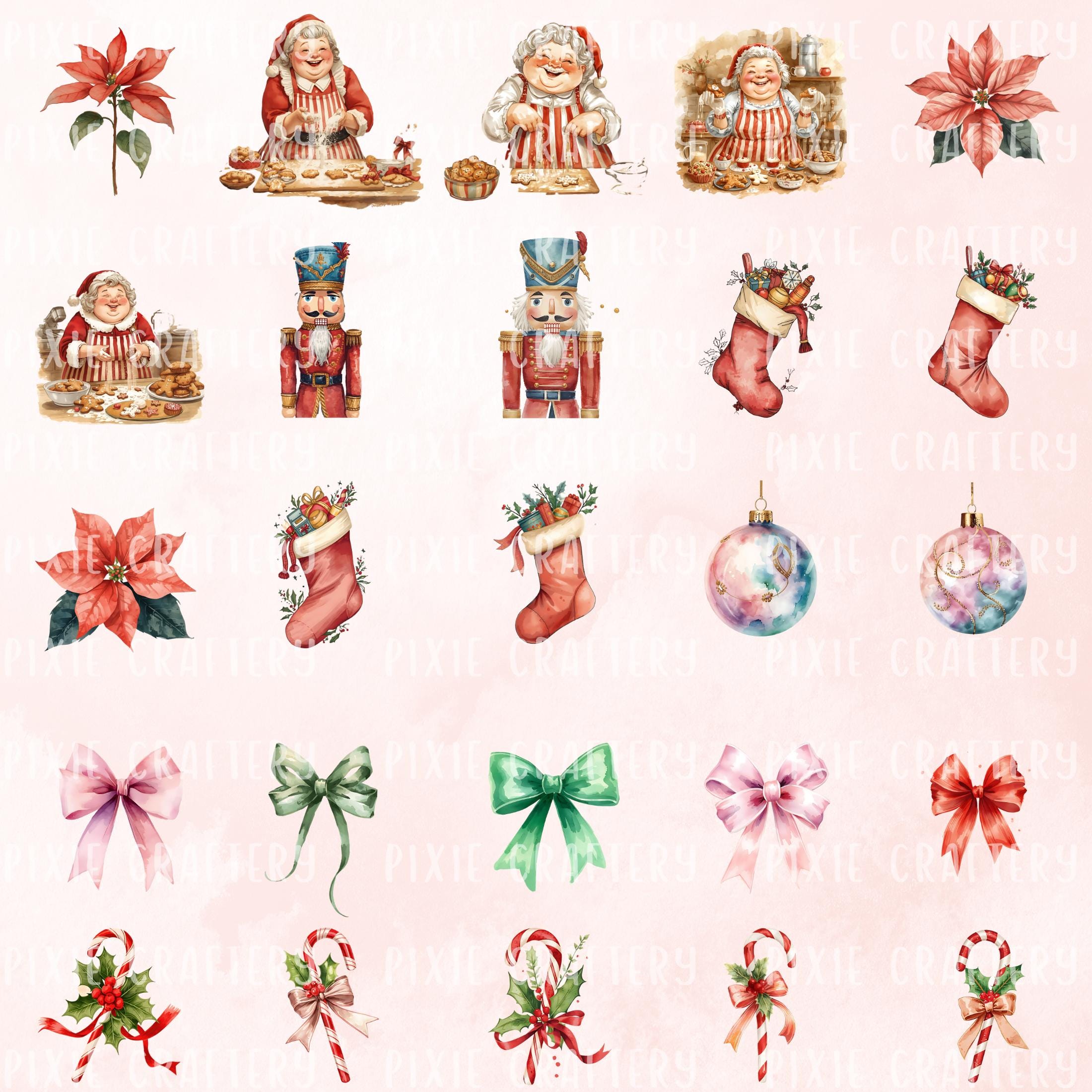 Watercolor Christmas Clipart Set 150 PNG | Holiday Elements Bundle ...