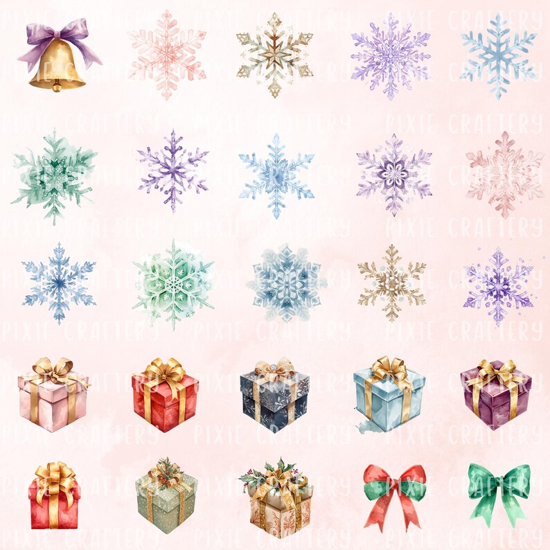 Watercolor Christmas Clipart Set 150 PNG | Holiday Elements Bundle ...