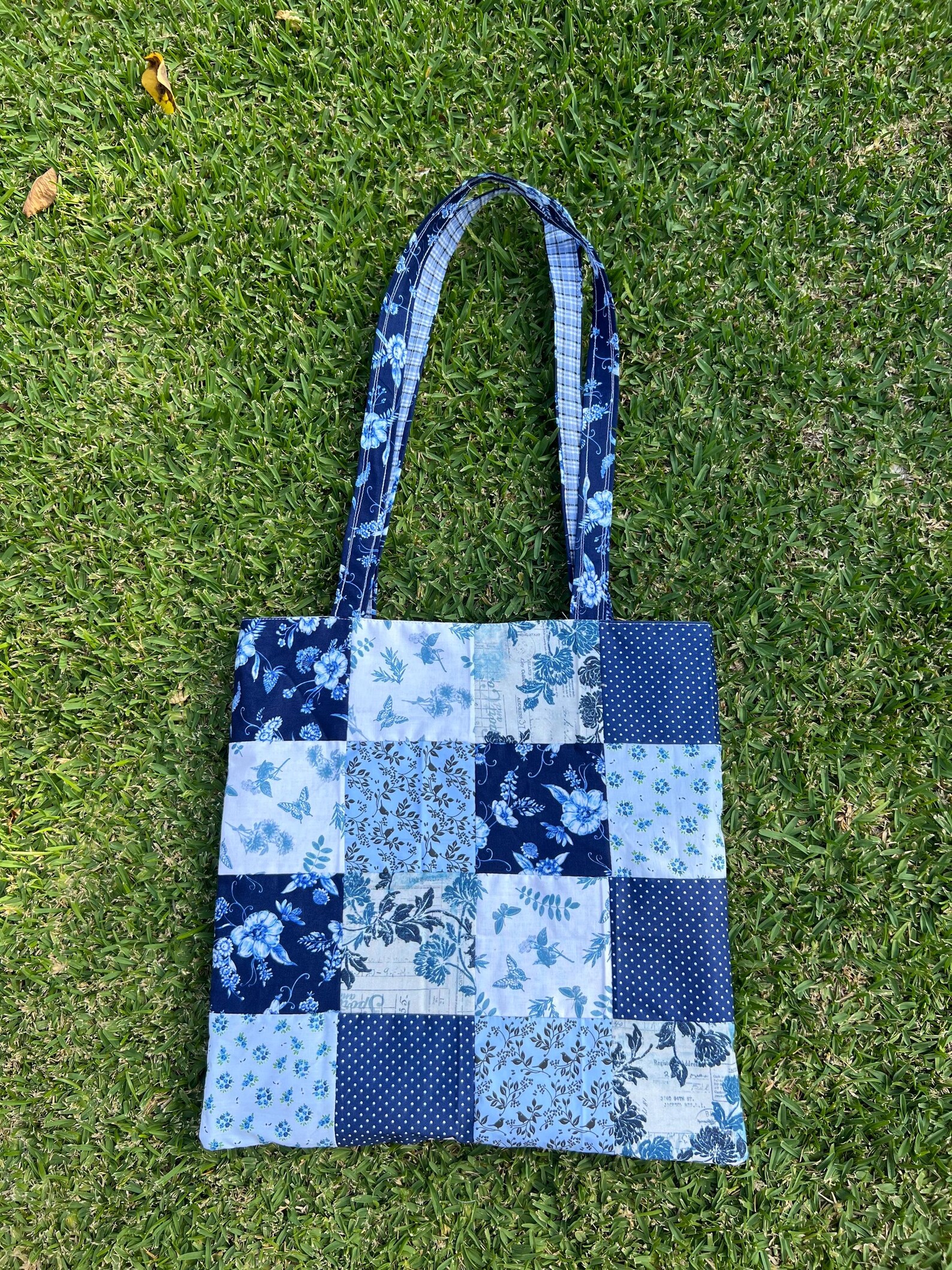 The Prettiest Blue Floral Patchwork Handmade Quilted Gingham Tote Bag ...