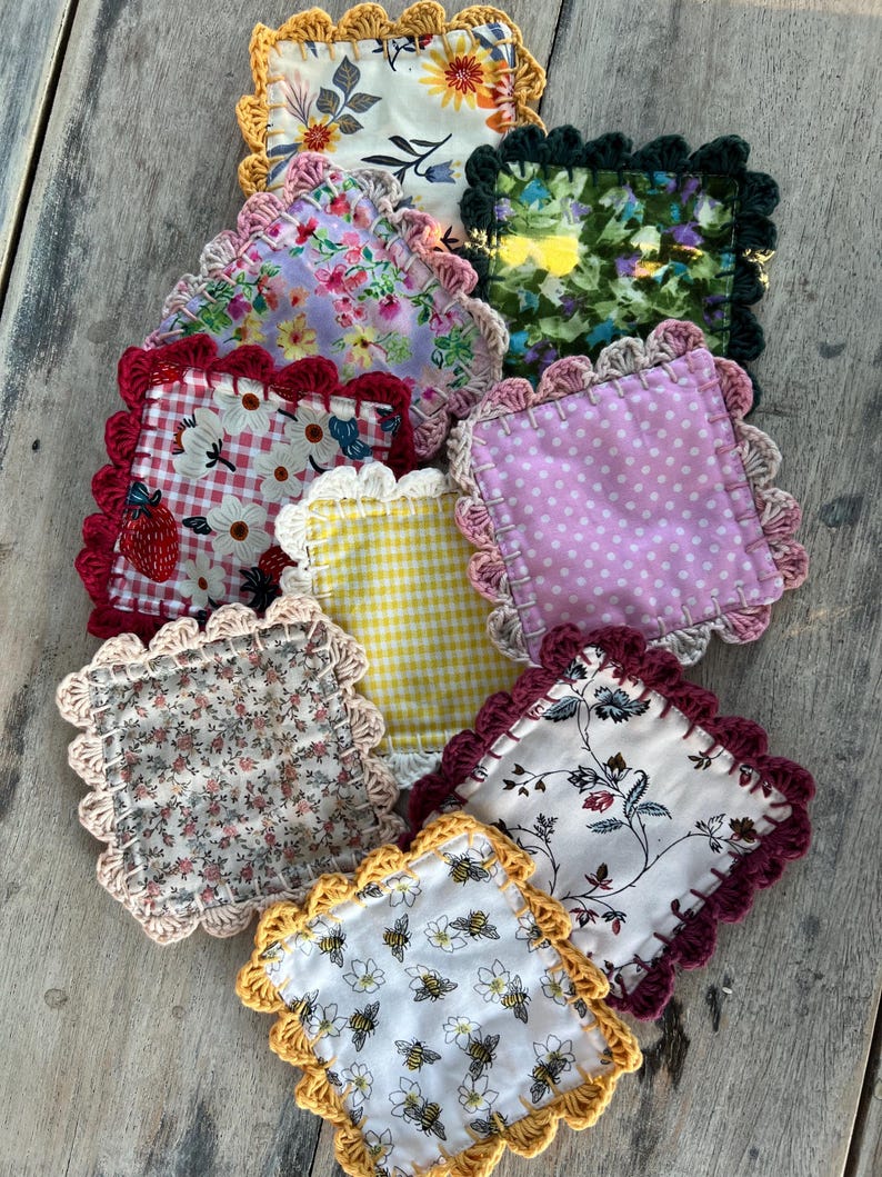 Mix and Match Crochet Edge Coasters in All Different Colours and Cute Prints! Cottagecore ...