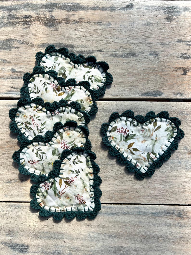 Adorable Cottagecore Handmade Heart Shaped Printed Crochet Edge ...