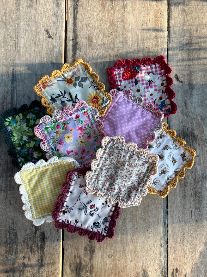 Mix and Match Crochet Edge Coasters in All Different Colours and Cute Prints! Cottagecore ...
