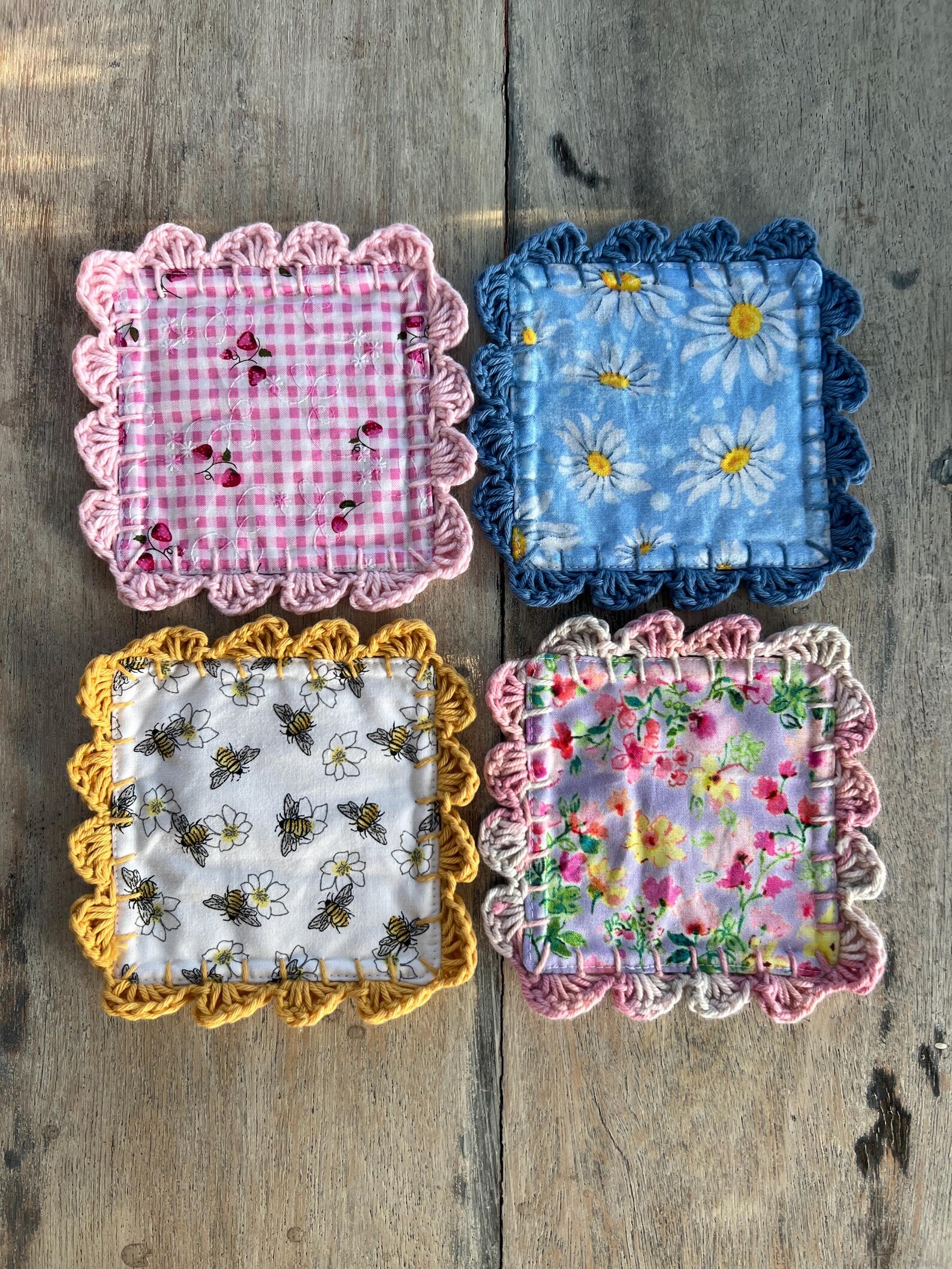 Mix and Match Crochet Edge Coasters in All Different Colours and Cute Prints! Cottagecore ...