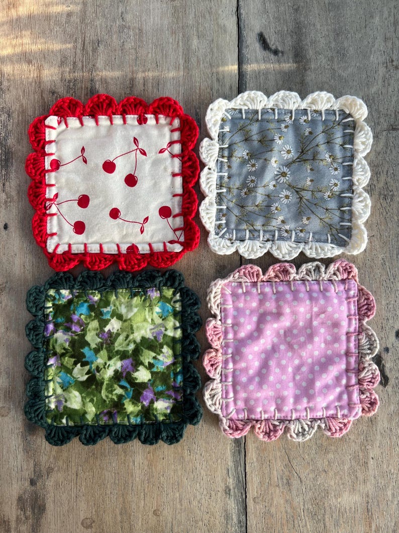 Mix and Match Crochet Edge Coasters in All Different Colours and Cute Prints! Cottagecore ...