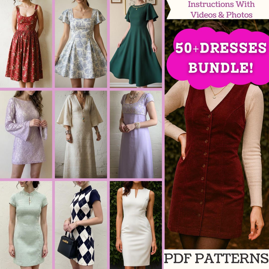50+ Dress Sewing Pattern Bundle: Mini Midi Maxi Dresses, PDF Instant ...