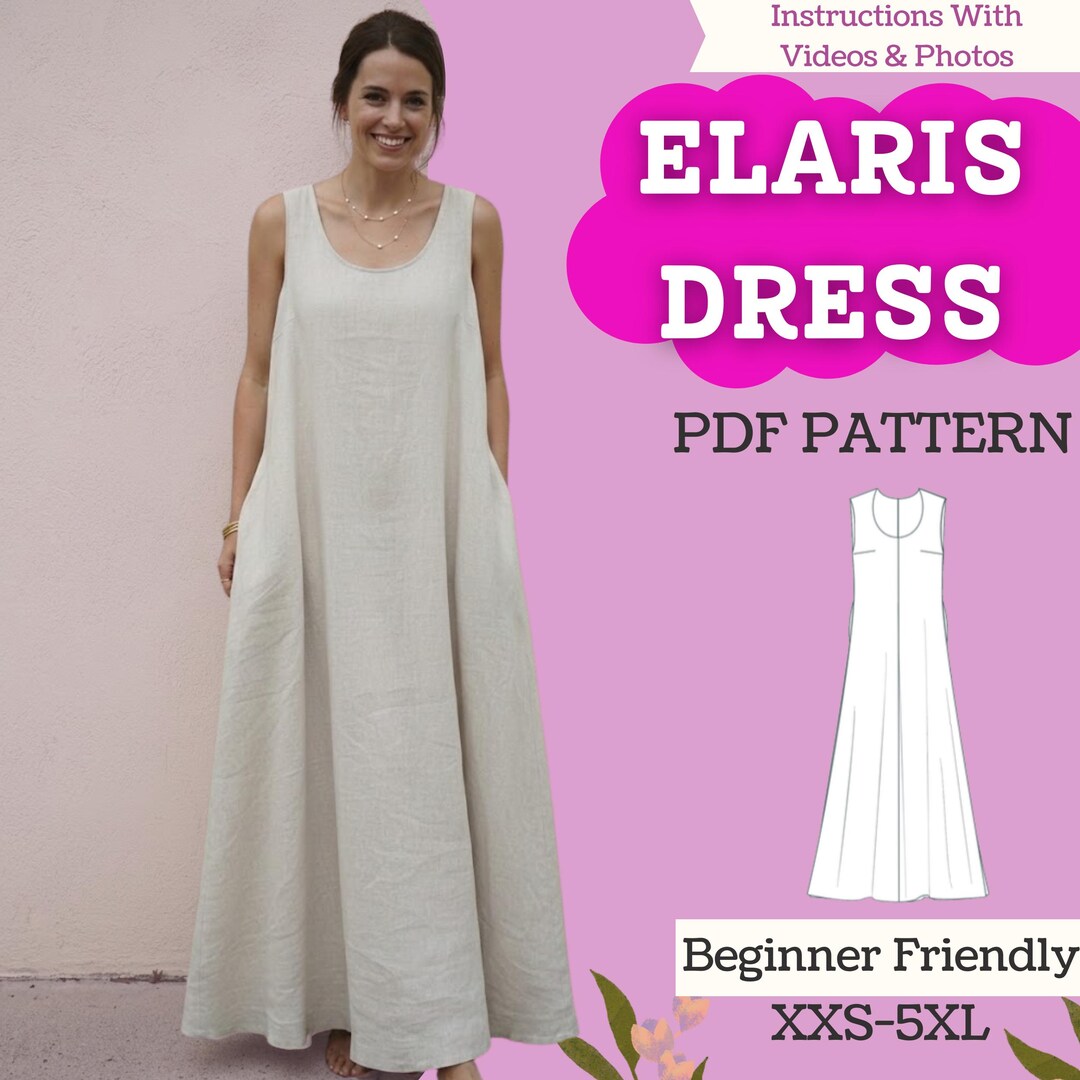 Linen Maxi Dress Sewing Pattern: Sleeveless Summer A-line Dress (PDF ...