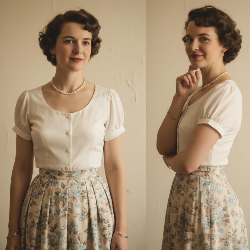 1940s Vintage Blouse Sewing Pattern (PDF) – Women’s Button-front Puff ...