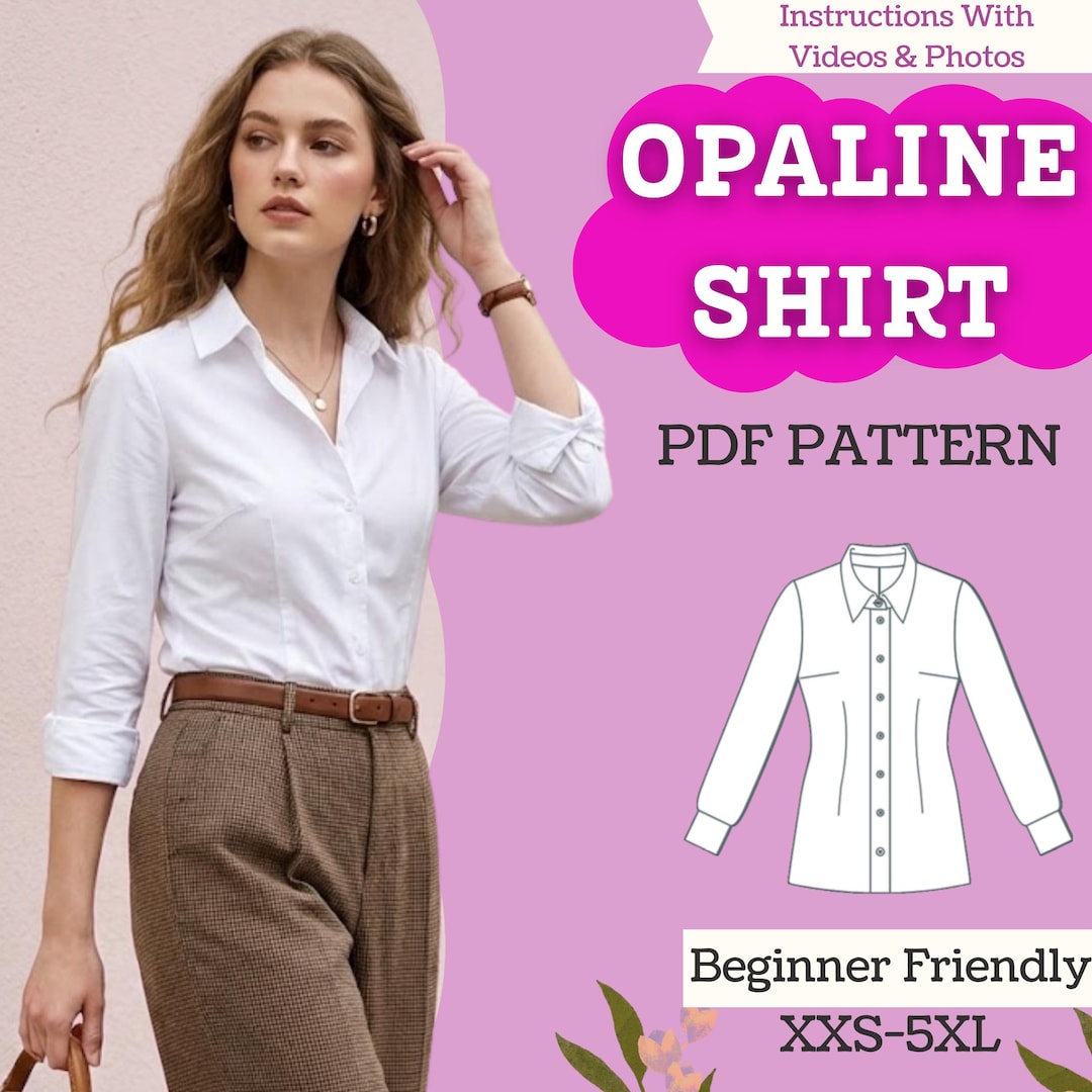 Classic Collared Shirt Sewing Pattern: Women’s Fitted Long Sleeve ...