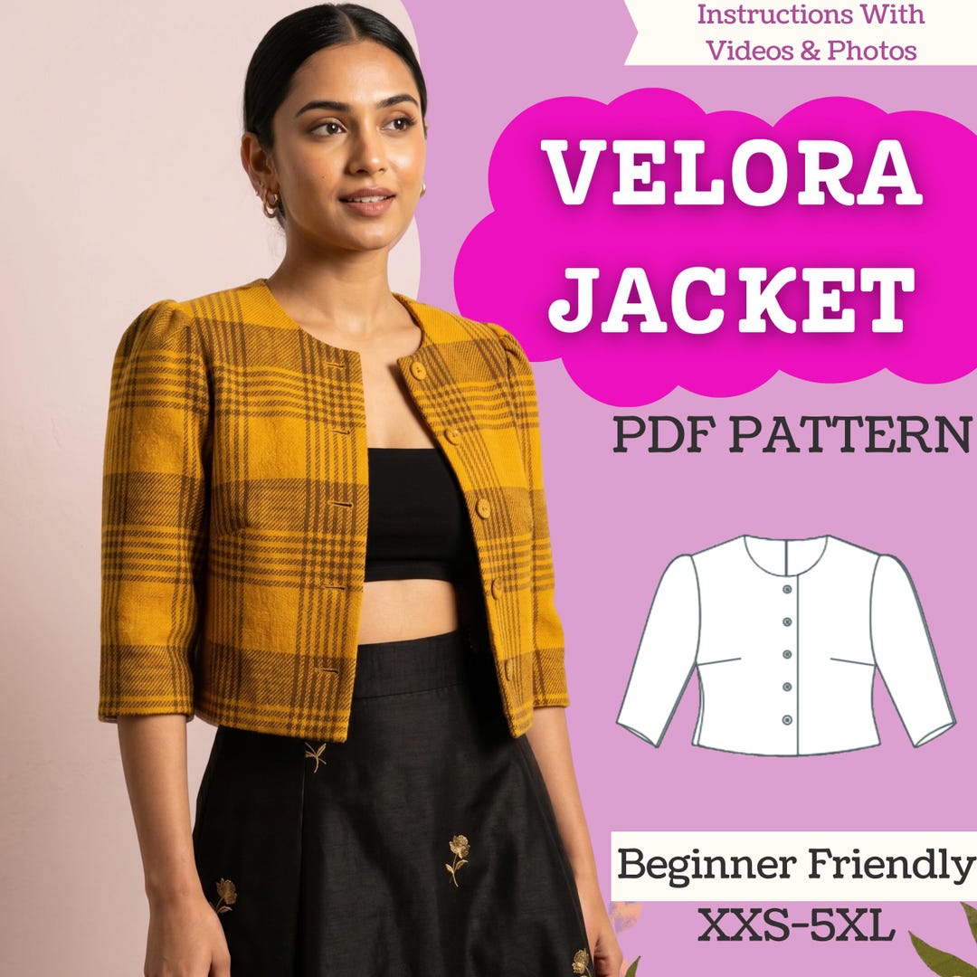 Cropped Jacket Sewing Pattern: Women’s Puff Sleeve Button-up Top (PDF ...