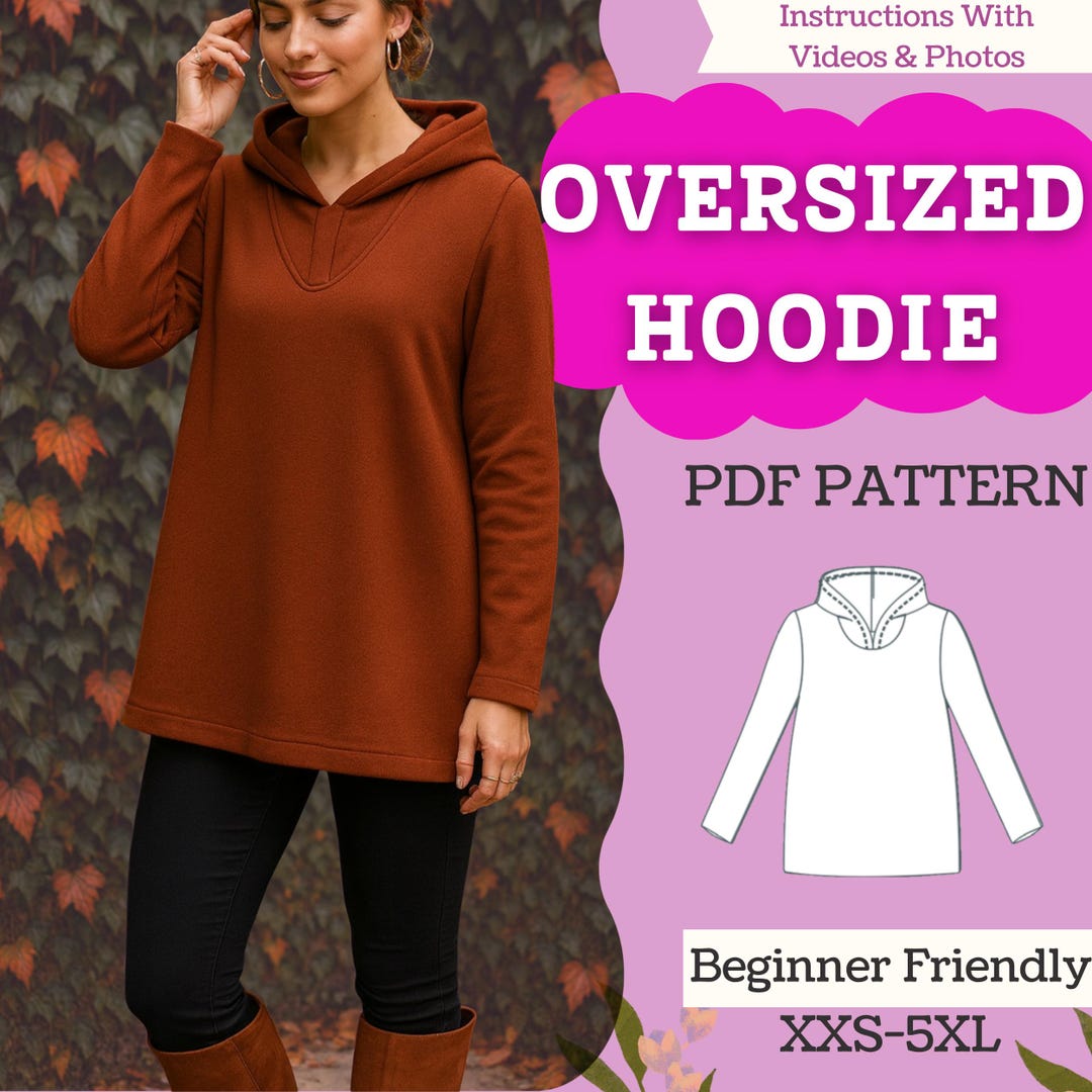 Oversized Hoodie Sewing Pattern (PDF Download): Lined Hood Pullover ...