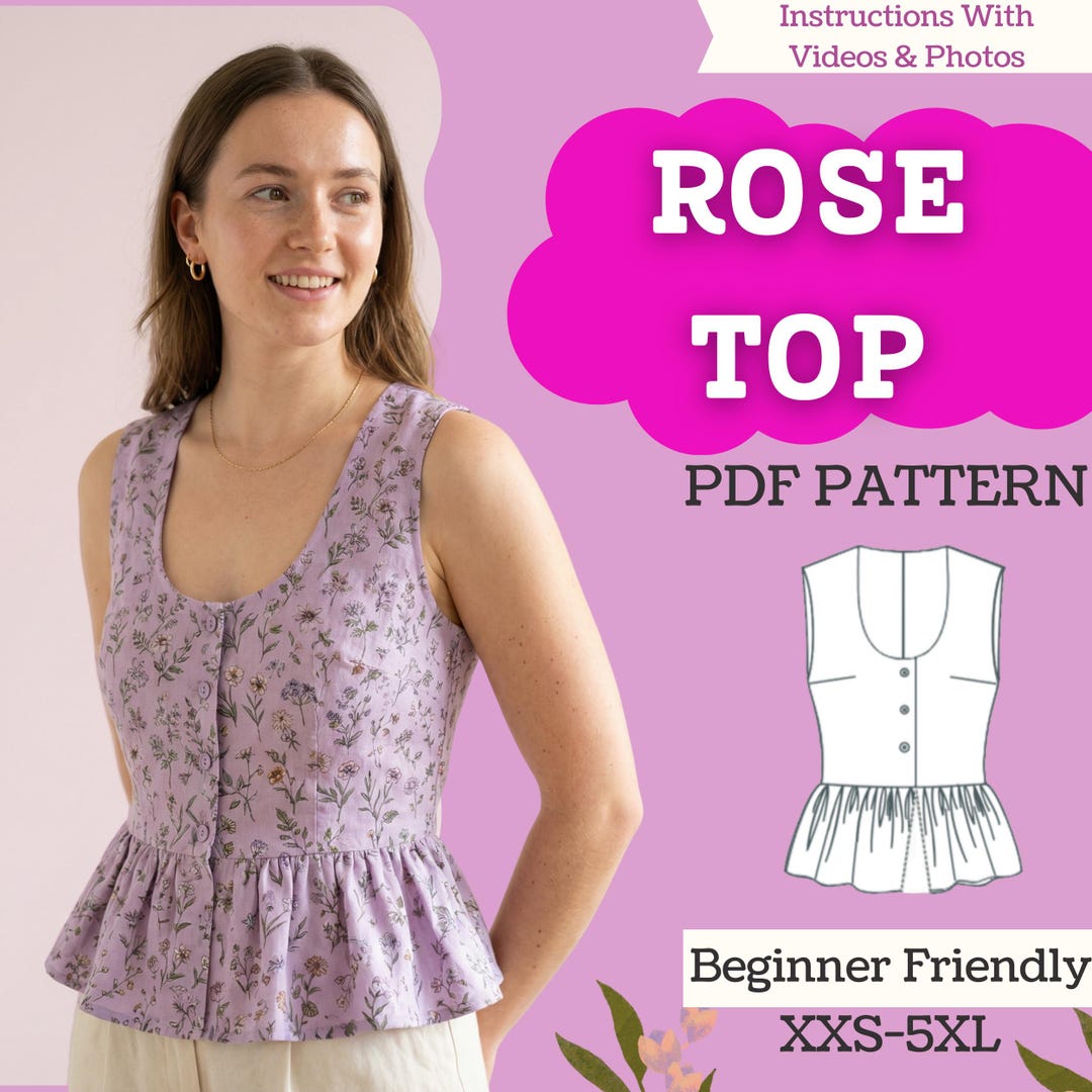 Button-up Peplum Vest Sewing Pattern: Ruffle Hem Sleeveless Vest Top ...