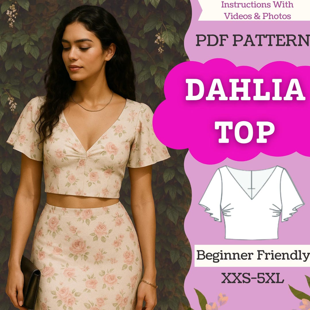 Flutter Sleeve Crop Top Sewing Pattern: V-neck Blouse (PDF Download) - Etsy