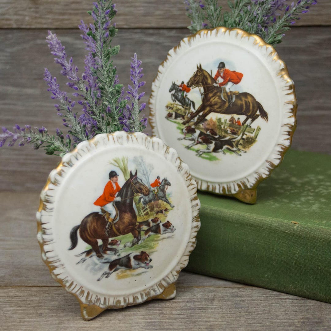 Vintage Pocket Vases, Pair of Hunting Scenes, Liverpool Road Pottery ...