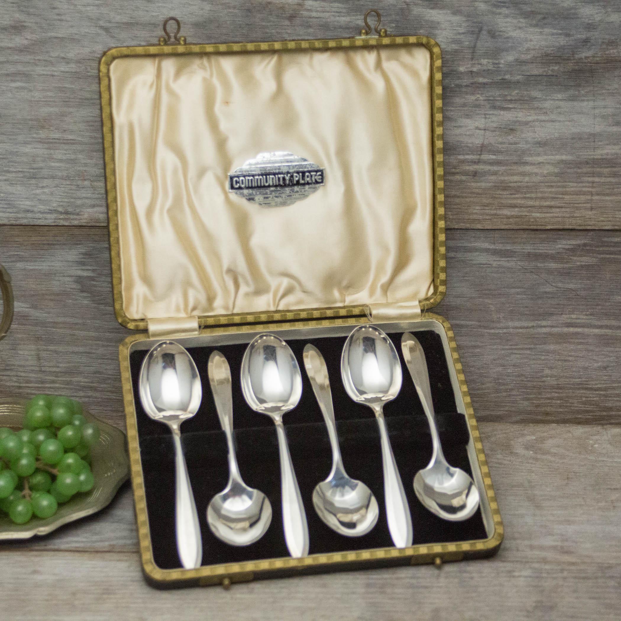 Vintage Set of Six Dessert Spoons, British Oneida Community Plate in ...