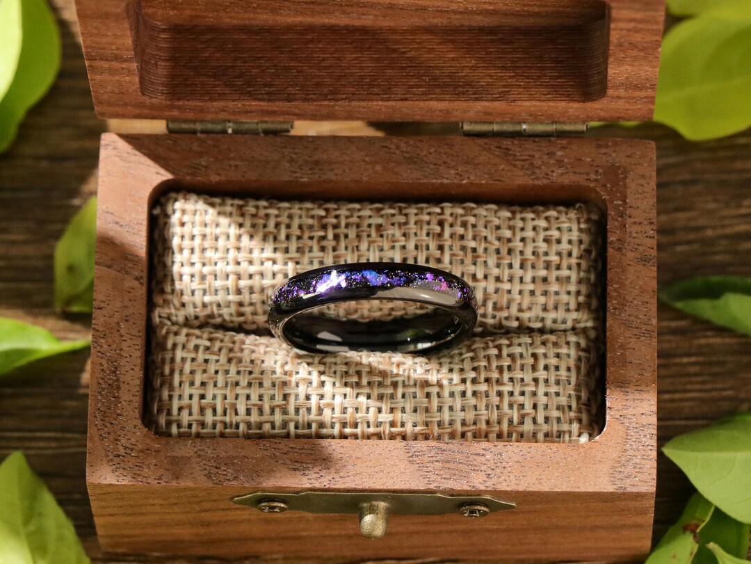 Meteorite Nebula Ring 4mm Black Strap Men's and Women's Rings Outer ...