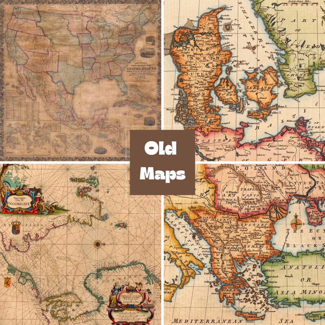 Old Maps Digital Paper, Retro Cartography Designs, Old World Maps ...
