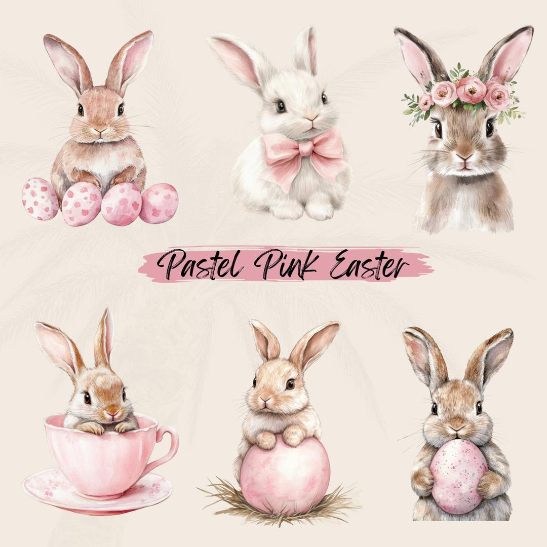 Pastel Pink Easter Watercolor Clipart - Etsy